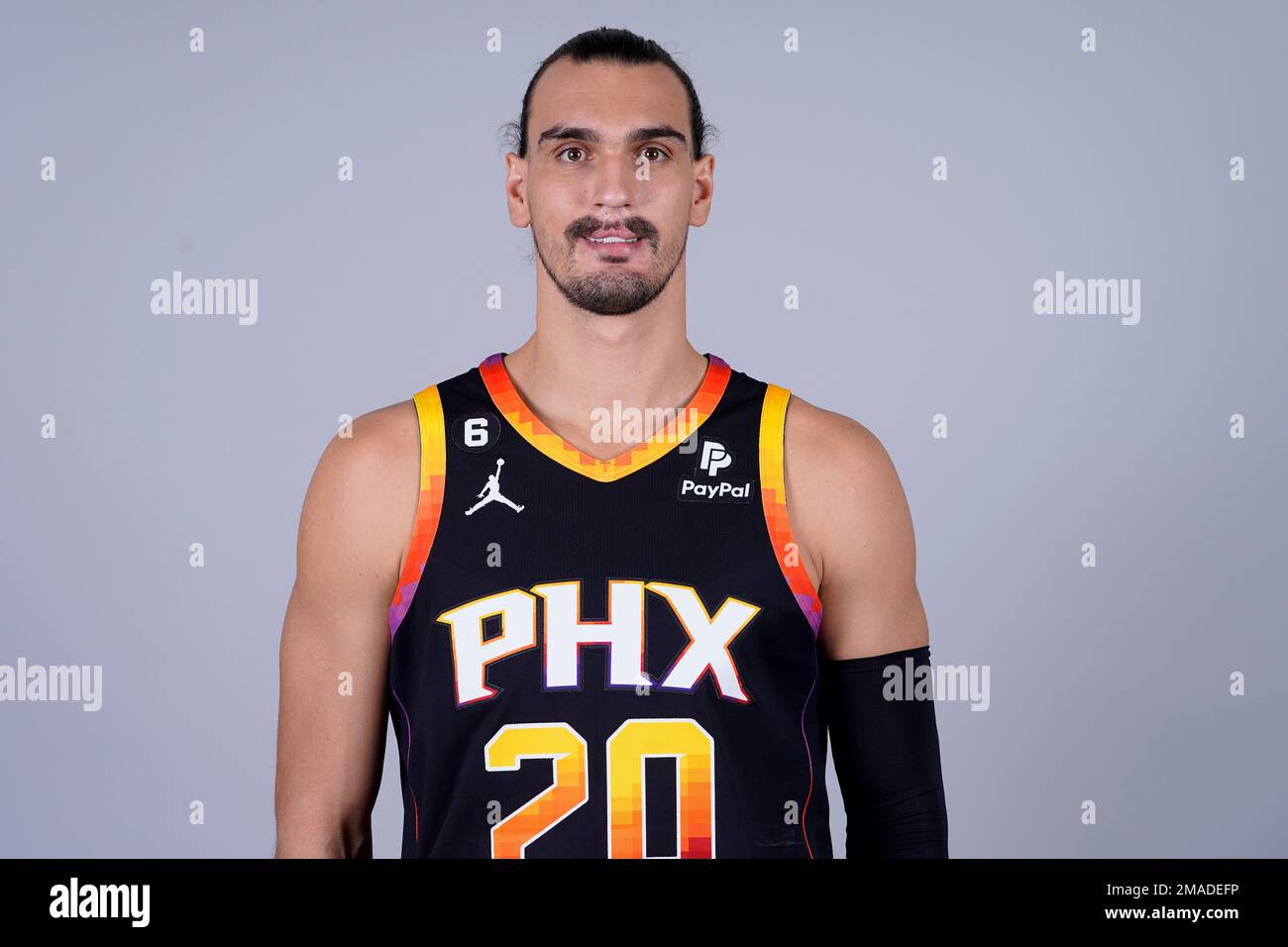 Phoenix Suns' Dario Saric poses for a photo during an NBA basketball ...