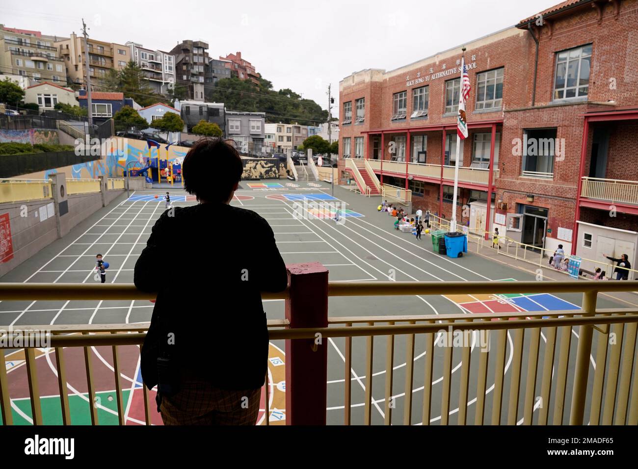 Principal Liana Szeto looks out on a playground at the Alice Fong Yu ...
