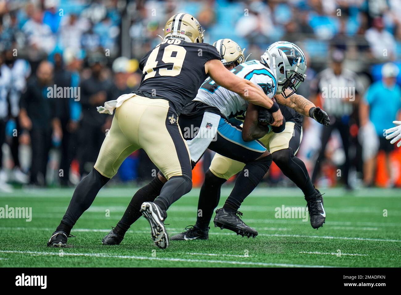 New Orleans Saints long snapper Zach Wood (49) tackles Carolina ...