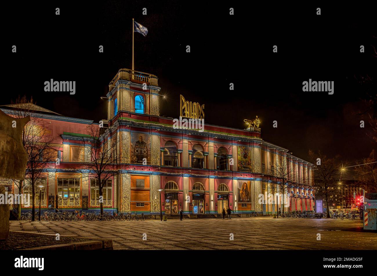 The colourful Palads Cinema in Copenhagen at night, Denmark, January 9 ...