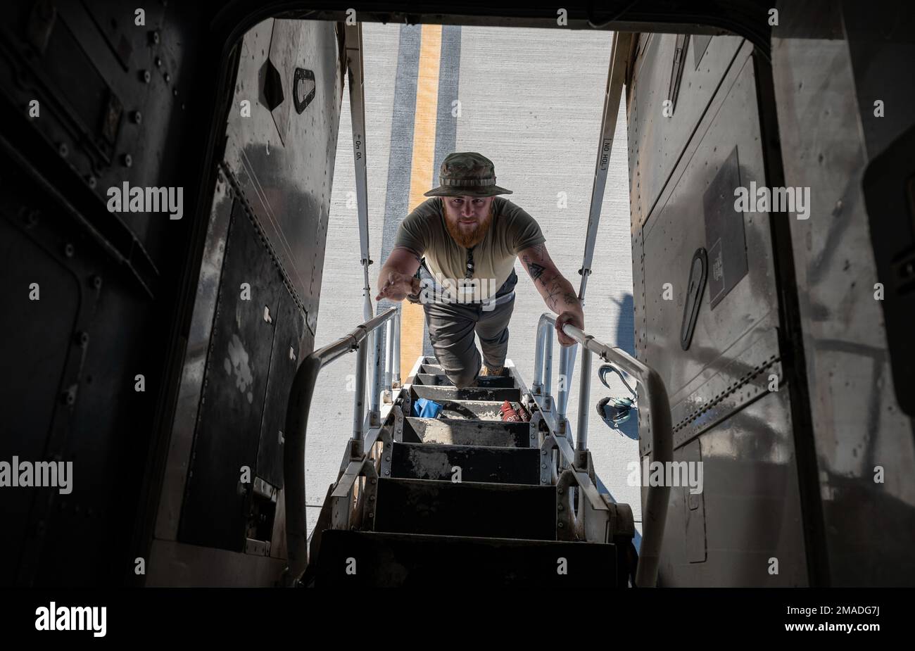 Senior Airman Tristan Austin, a crew chief assigned to the 7th Bomb ...