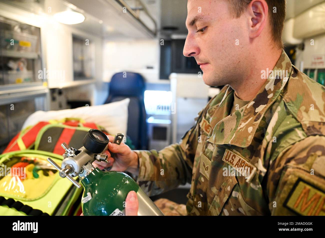 Senior Airman Jacob Tyner, 75th Medical Group, inspects medical ...