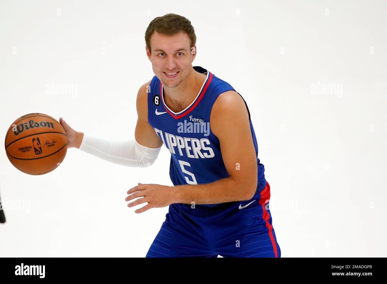 Los Angeles Clippers guard Luke Kennard poses for photos during the NBA ...