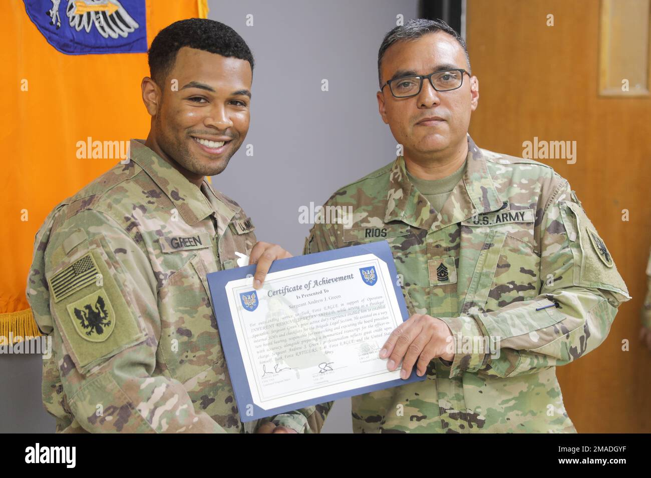 U.S. Army Command Sgt. Maj. Manuel Rios, right, the senior enlisted ...