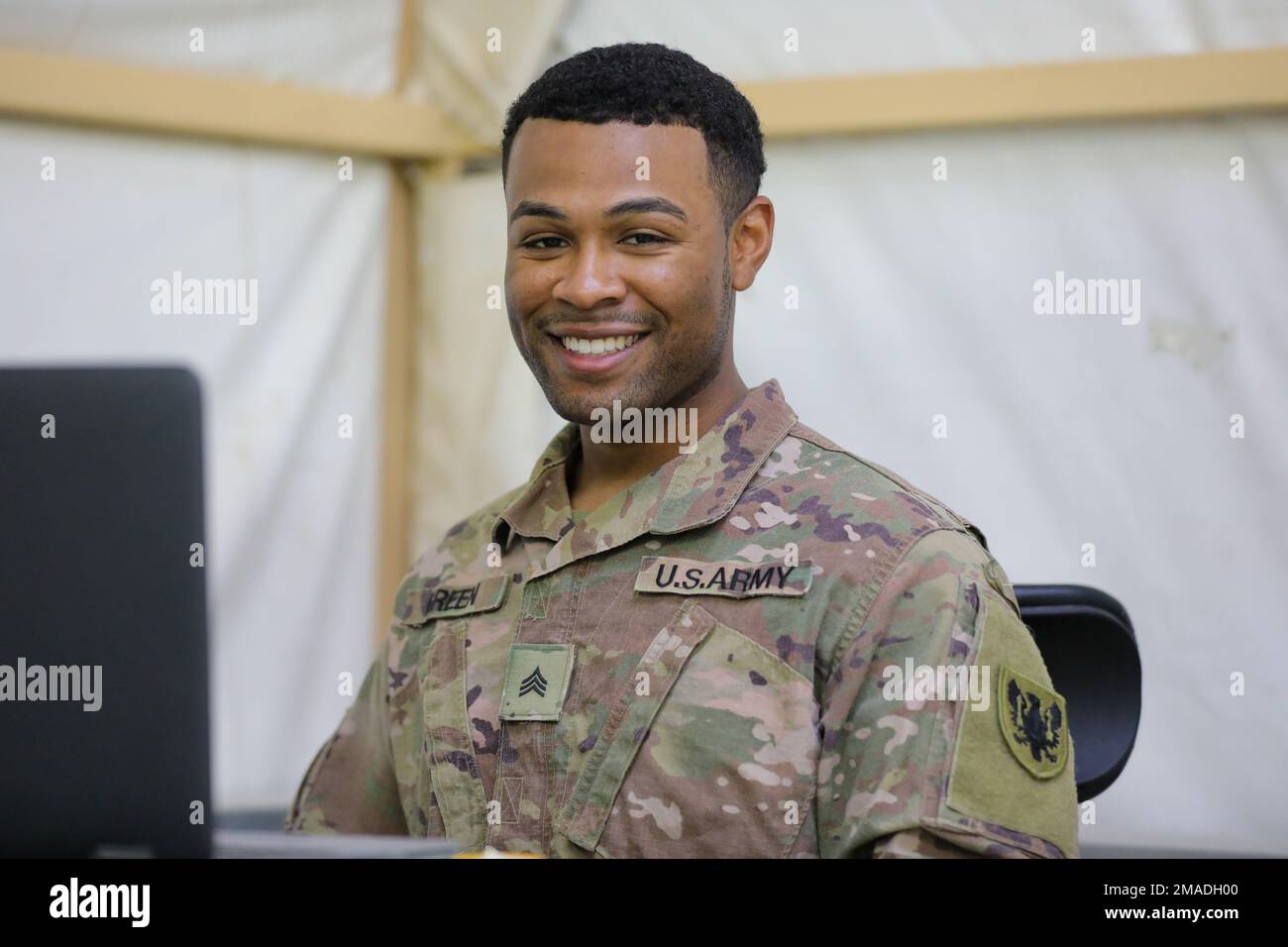 U.S. Army Sgt. Andrew Green, with 90th Aviation Support Battalion, 11th ...