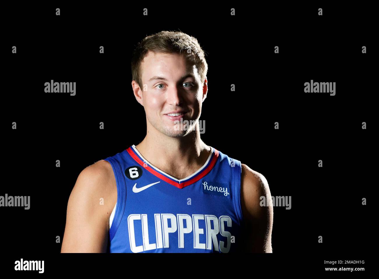 Los Angeles Clippers guard Luke Kennard smiles as he poses for photos ...