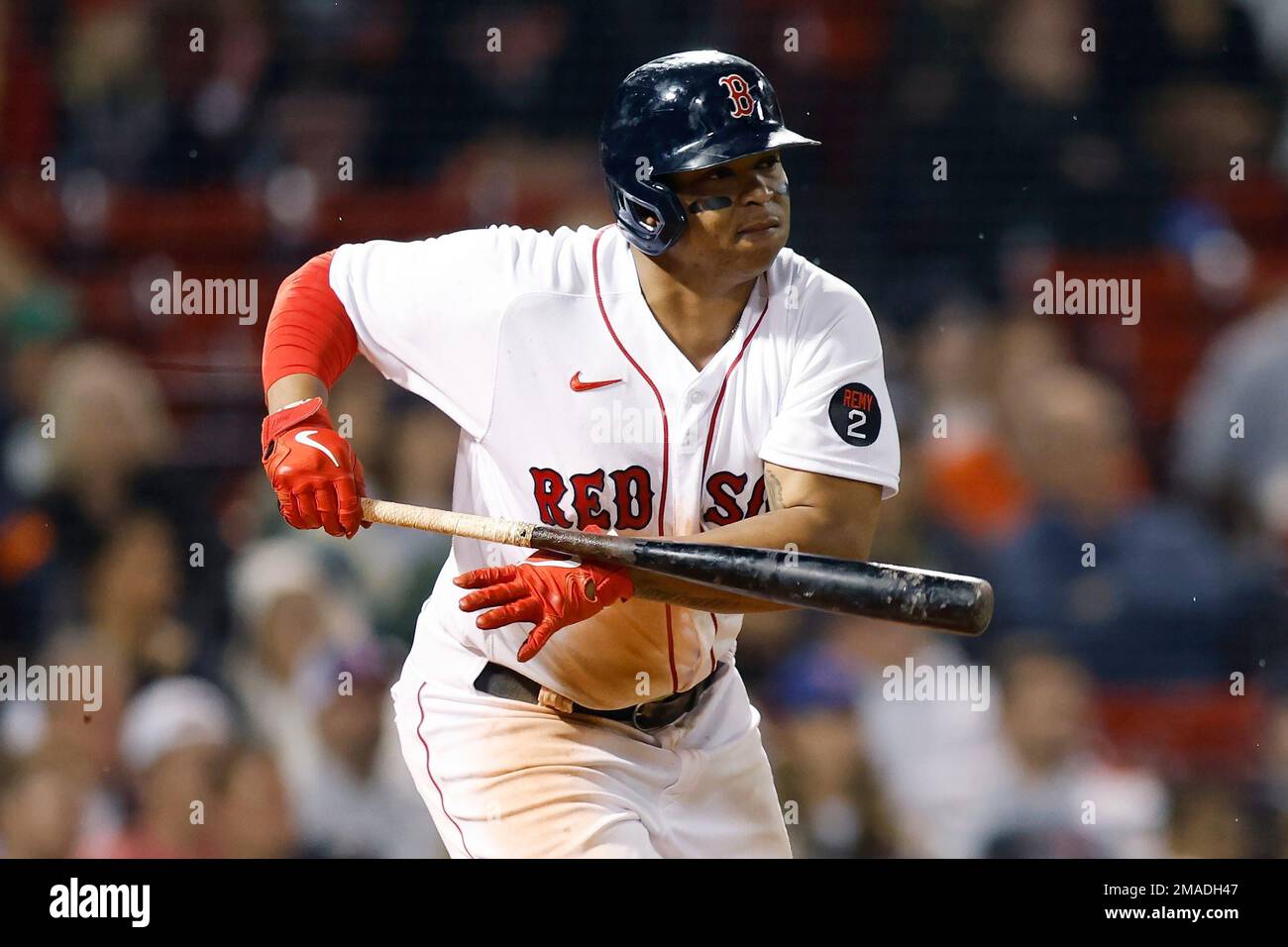 Boston Red Sox's Rafael Devers runs after grounding into a double play ...