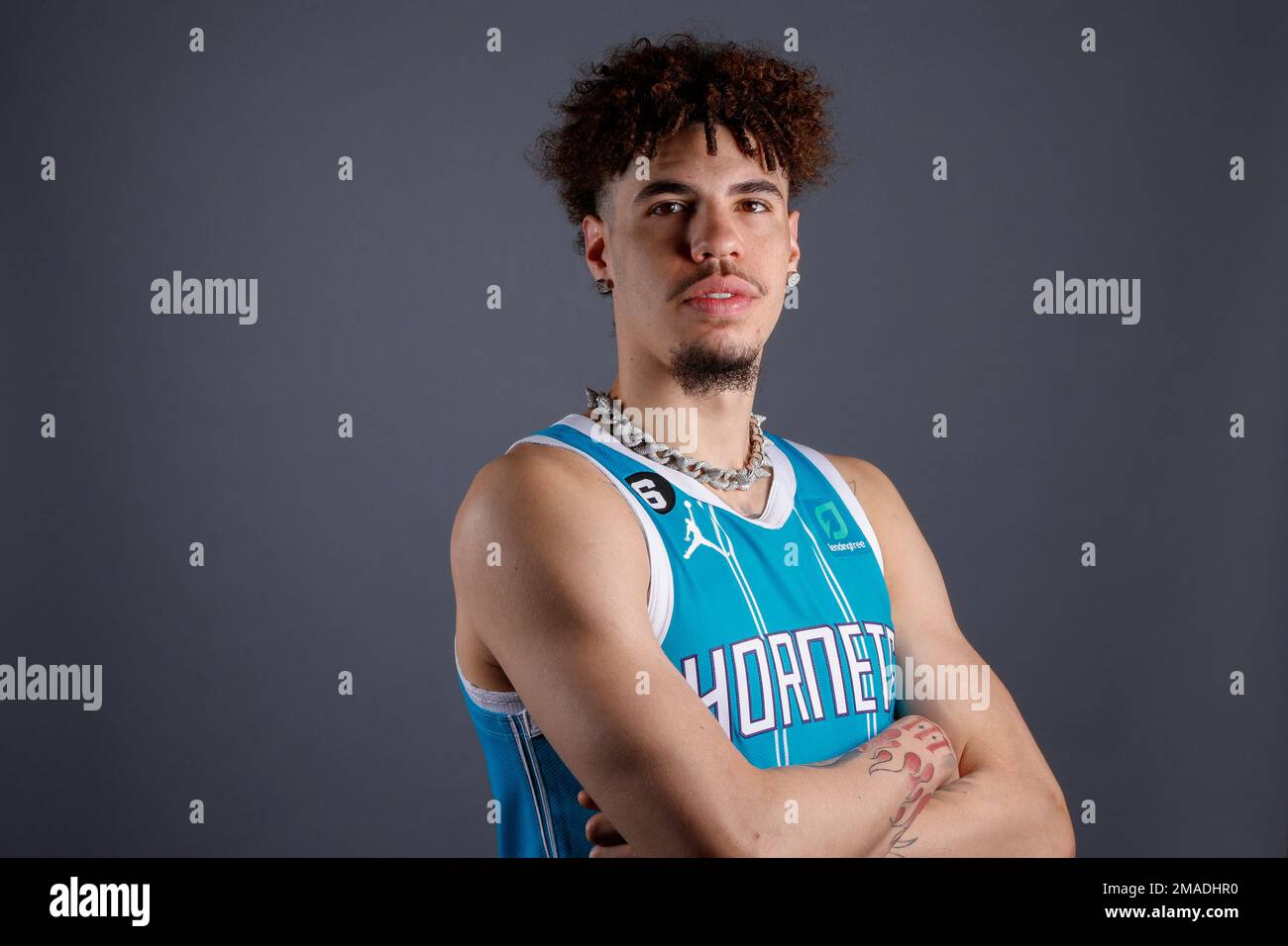 Charlotte Hornets guard LaMelo Ball at the NBA basketball's team media ...