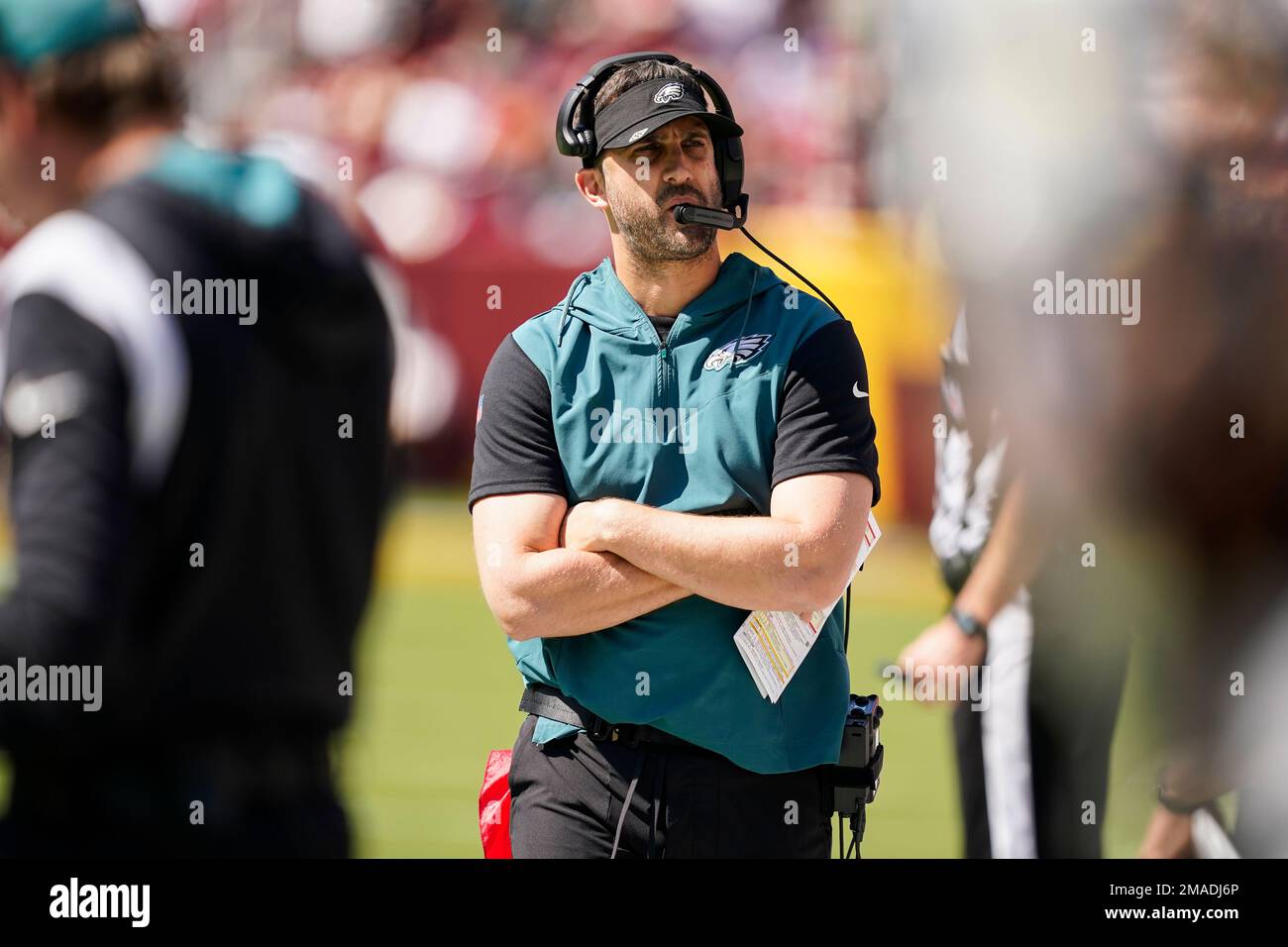 Philadelphia Eagles head coach Nick Sirianni walks the sidelines during ...