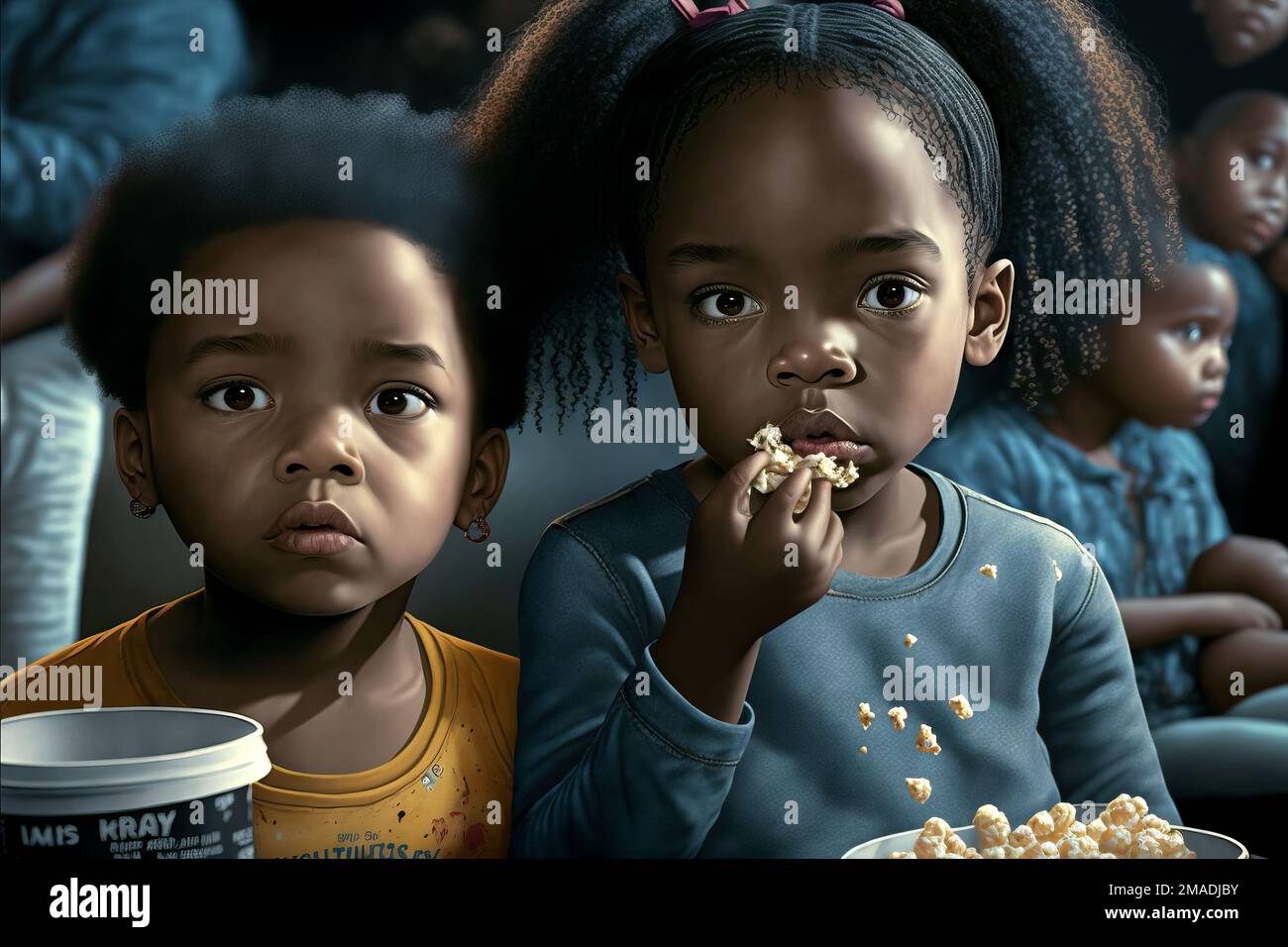 A shot of black kids eating popcorn Stock Photo - Alamy