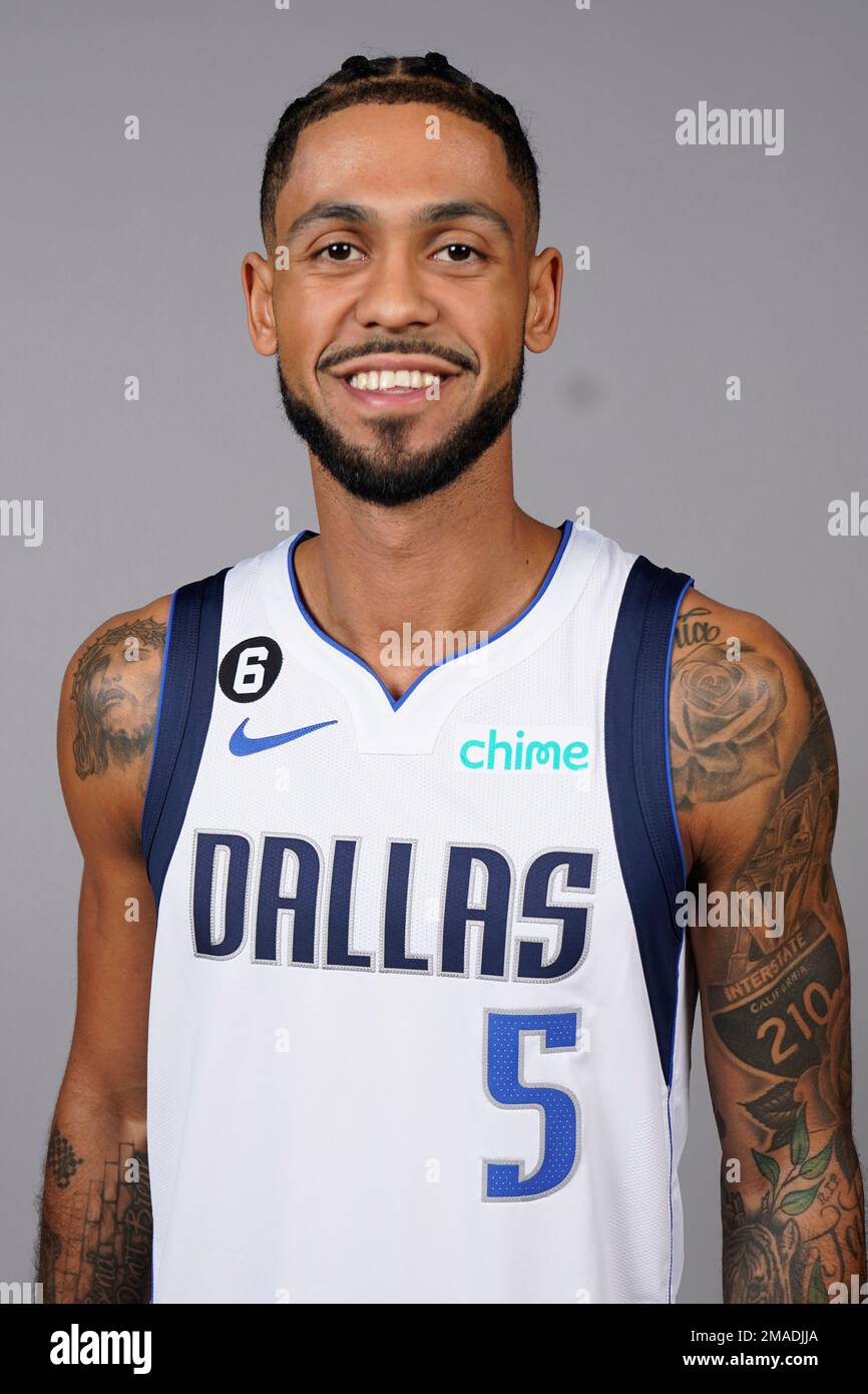 Dallas Mavericks guard Tyler Dorsey (5) during an NBA basketball media ...