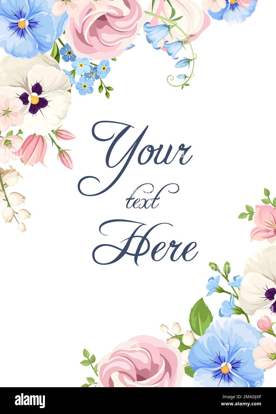 Greeting or invitation card design with pink, white, and blue spring ...