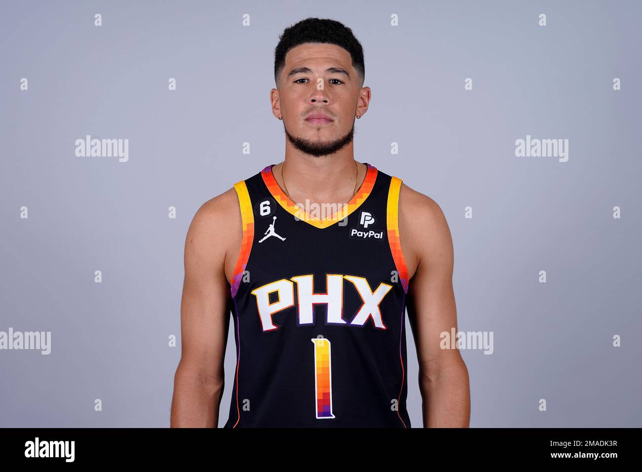 Phoenix Suns' Devin Booker poses for a photo during an NBA basketball ...