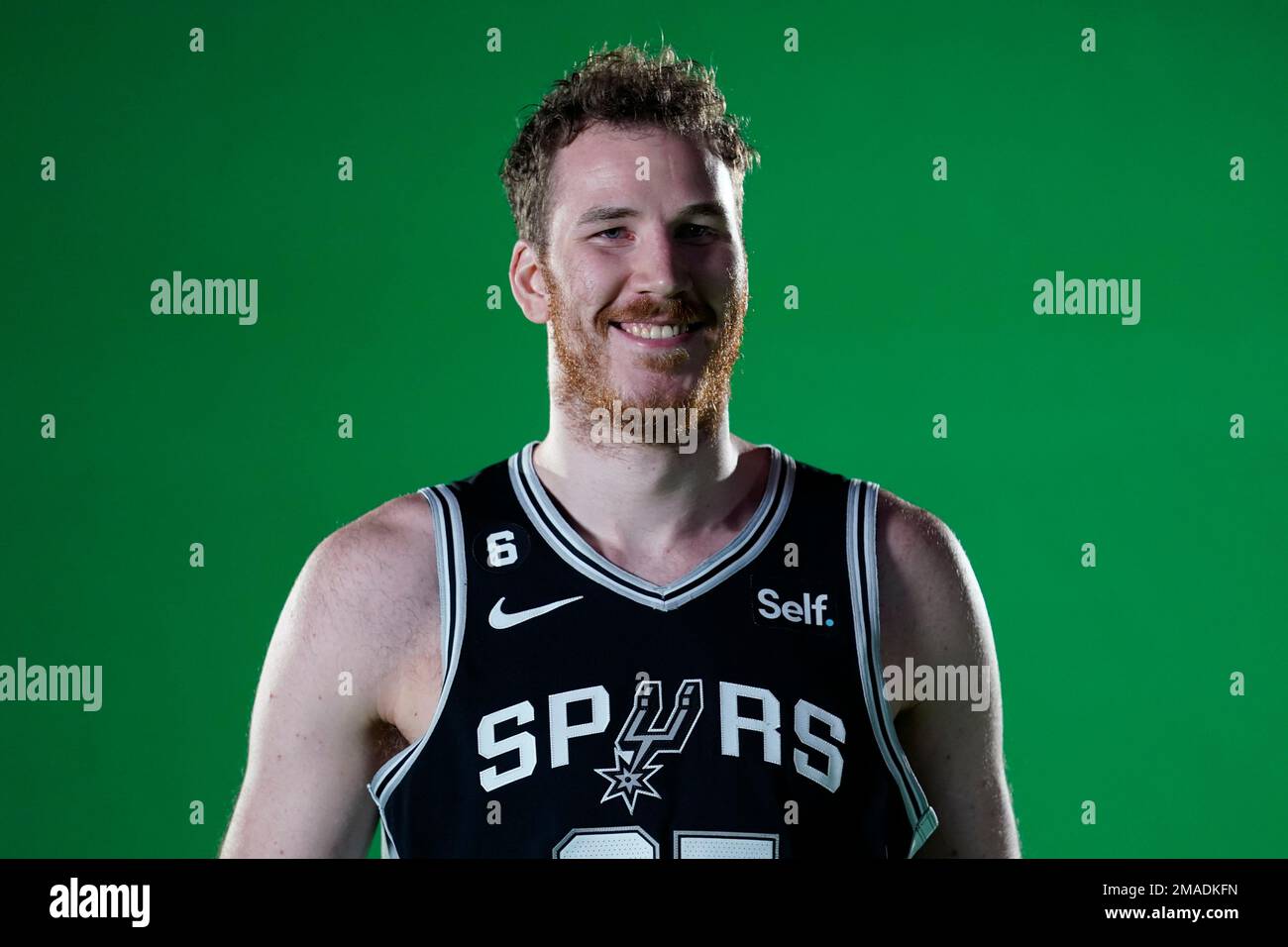 San Antonio Spurs center Jakob Poeltl (25) poses for photos during the ...