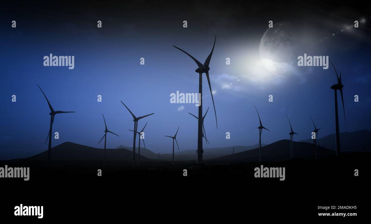 Wind power plant. New turbine technology system. Renewable energy and ...