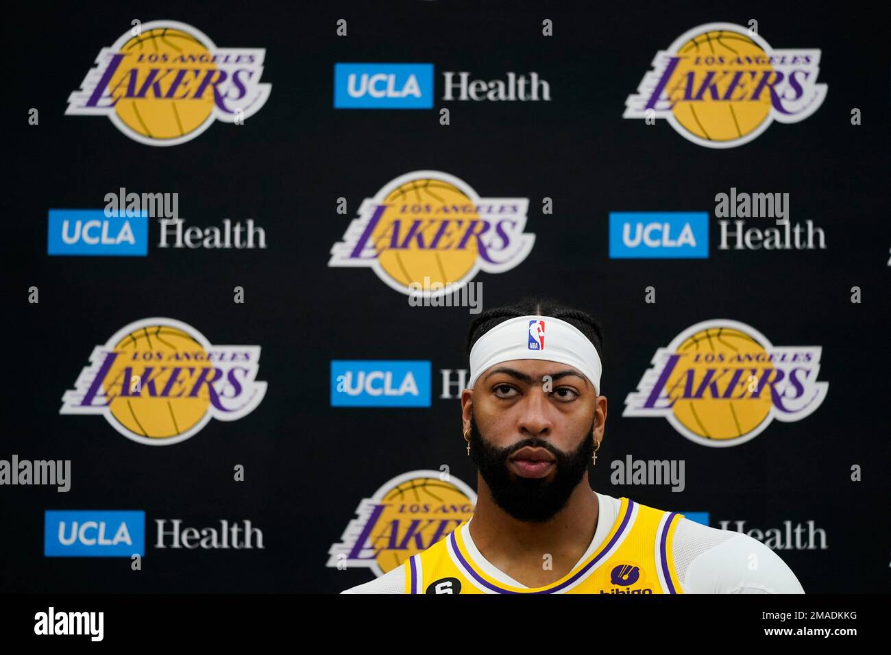 Los Angeles Lakers' Anthony Davis attends a news conference during the ...