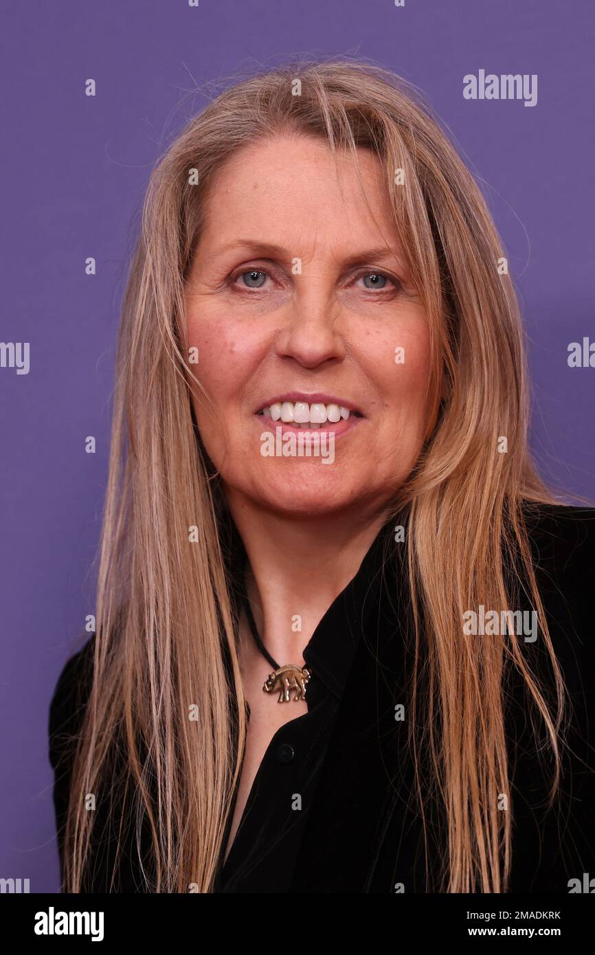 Philippa Langley poses for photographers upon arrival at the premiere of the film 'The Lost King ...
