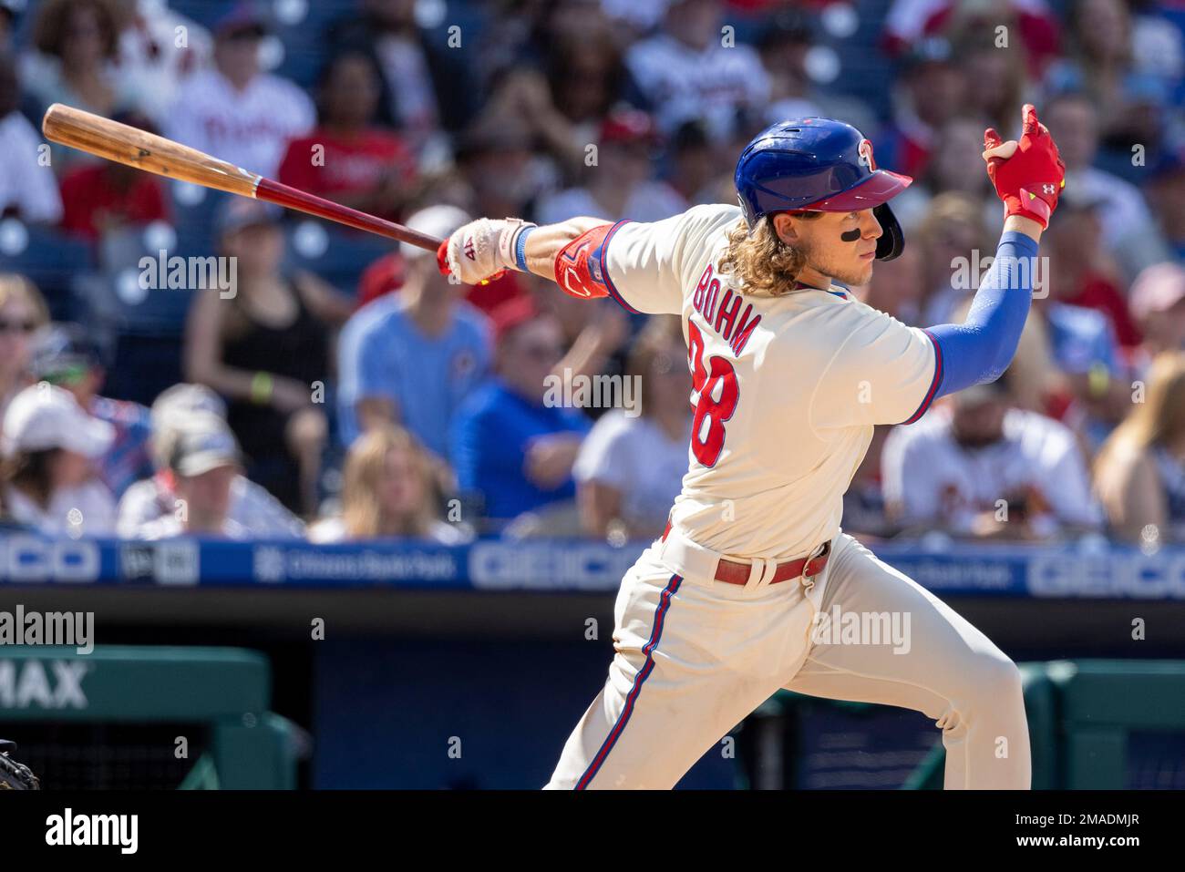 Philadelphia Phillies' Alec Bohm (28) in action during a baseball game ...