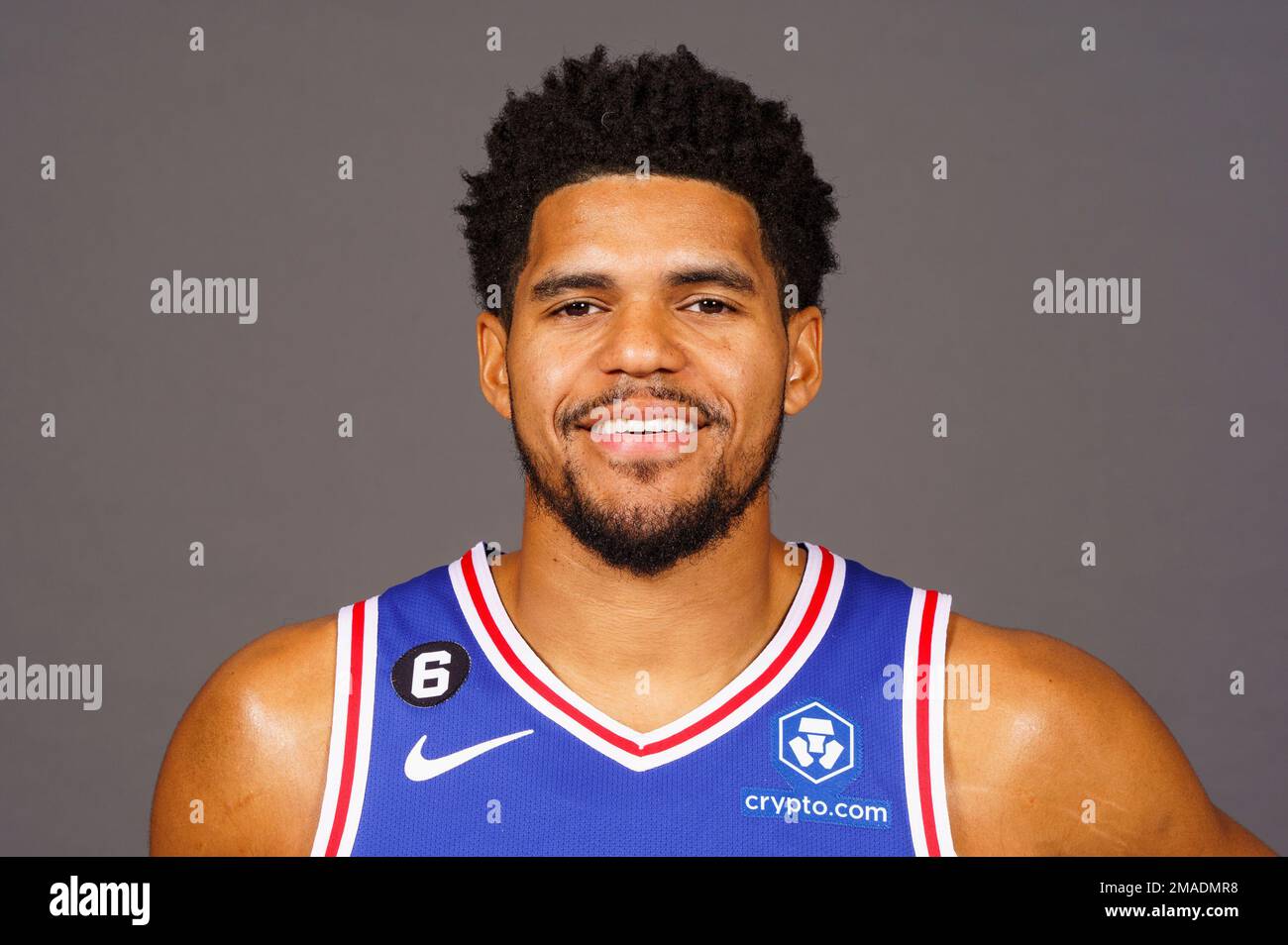 Philadelphia 76ers' Tobias Harris poses for a photograph during media ...
