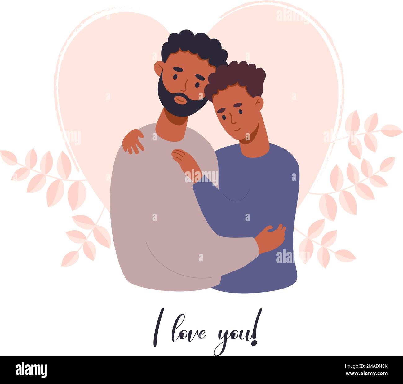 Happy black LGBT family. Sweetheart ethnic gay couple hugging. Vector ...