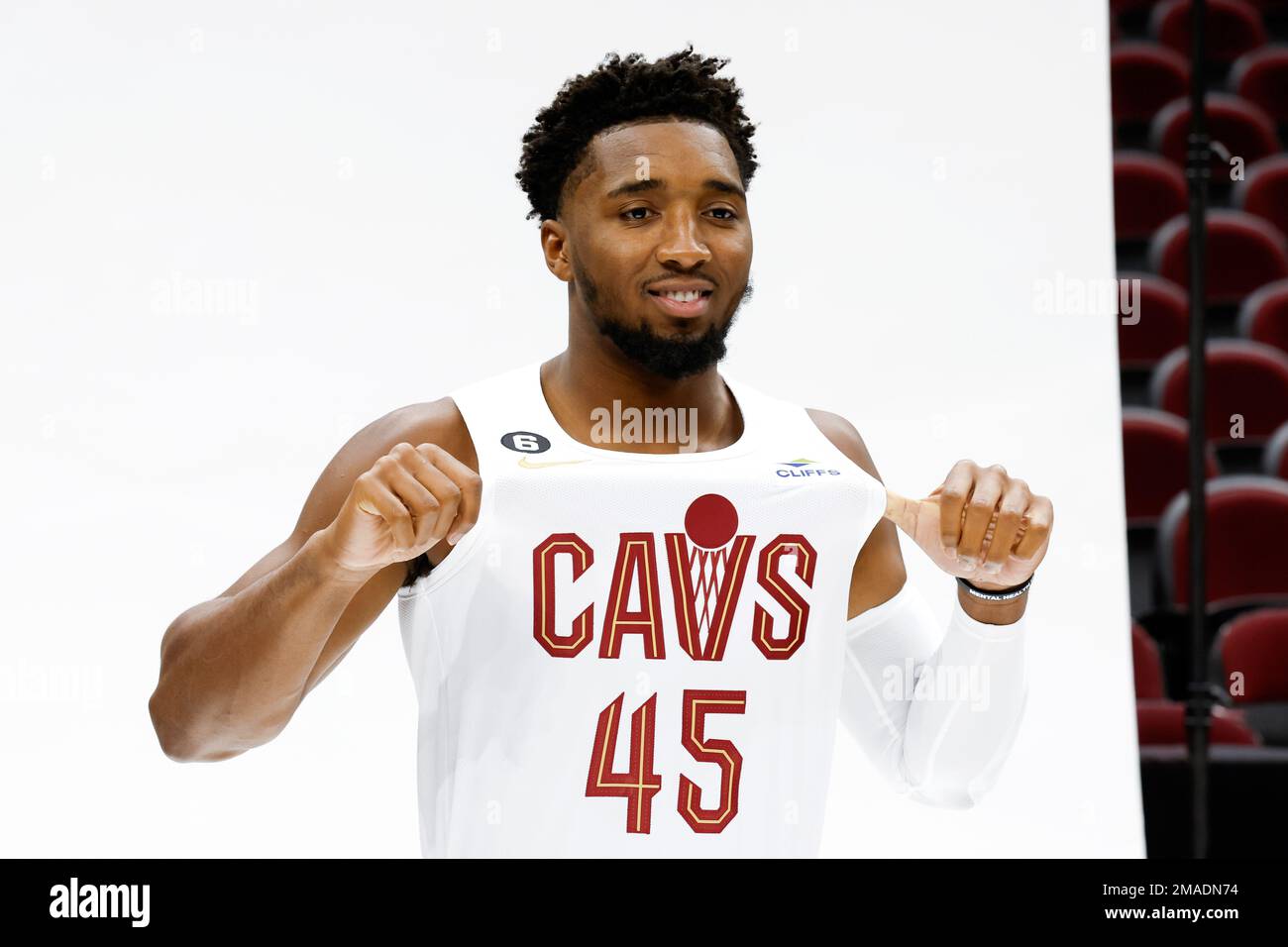 Cleveland Cavaliers guard Donovan Mitchell poses for a portrait during ...