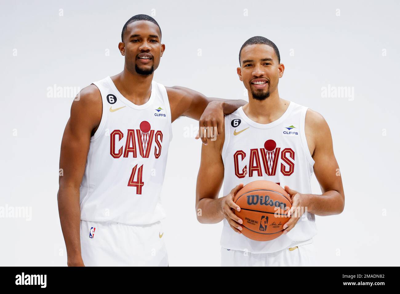 Cleveland Cavaliers center Evan Mobley, left, and forward Isaiah Mobley ...