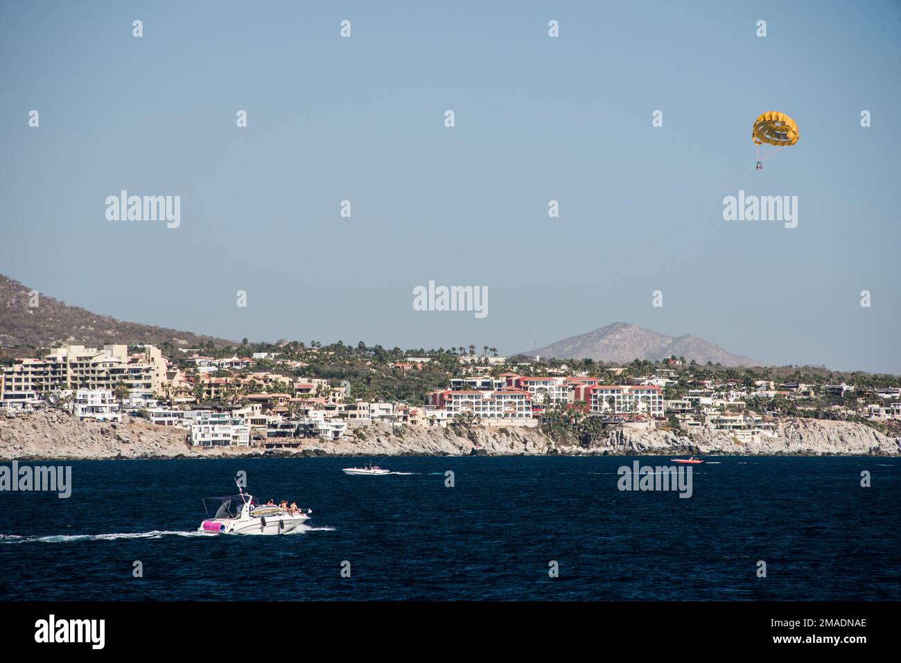 Parasailing in front of the Cabo San Lucas, Mexican Riviera, shoreline ...