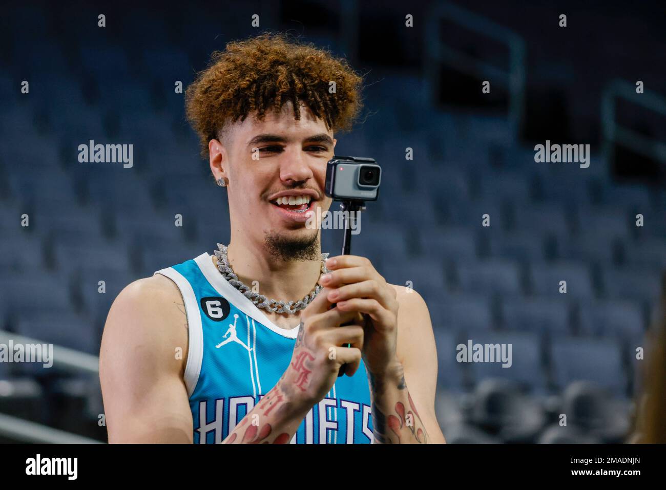 Charlotte Hornets guard LaMelo Ball shoots video of teammates during ...