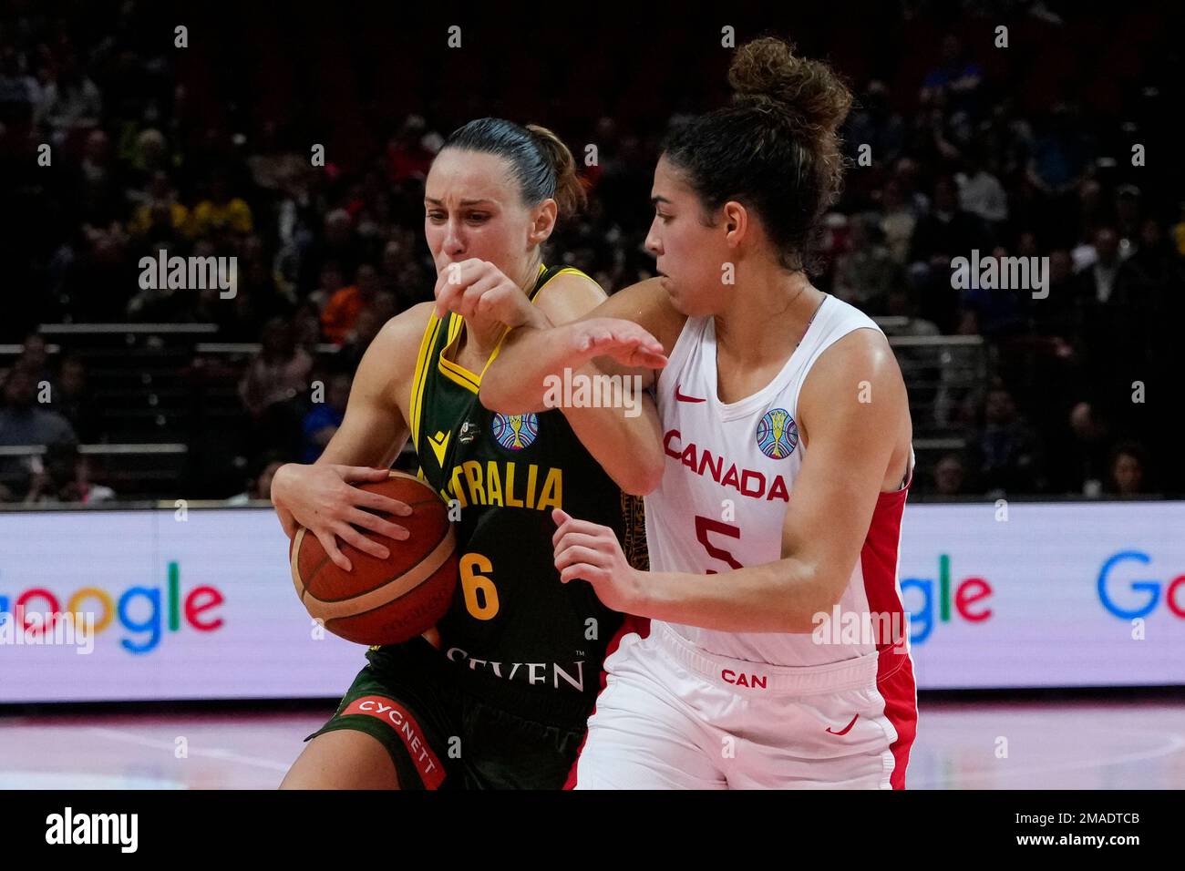 Australia's Steph Talbot, left, and Canada's Kia Nurse compete for the ...