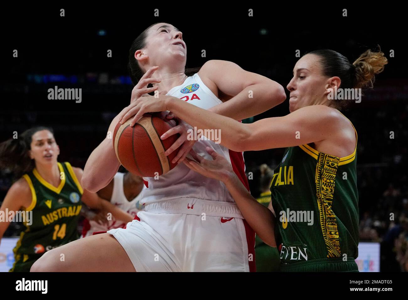Australia's Kristy Wallace, right, blocks Canada's Bridget Carleton ...