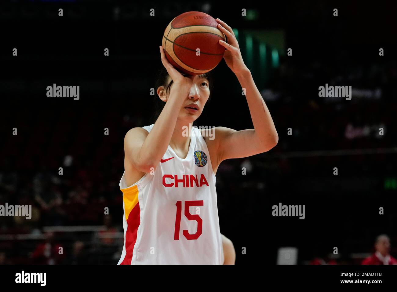 China's Han Xu takes a free throw shot at goal during their game at the ...