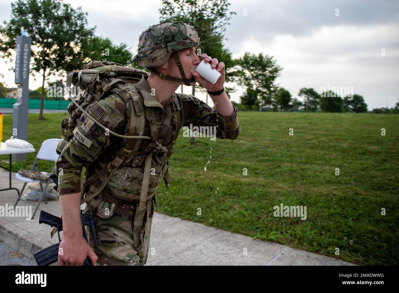 2nd Lt. Lawrence M. Mixon pauses for a water break during the 2022 Best ...