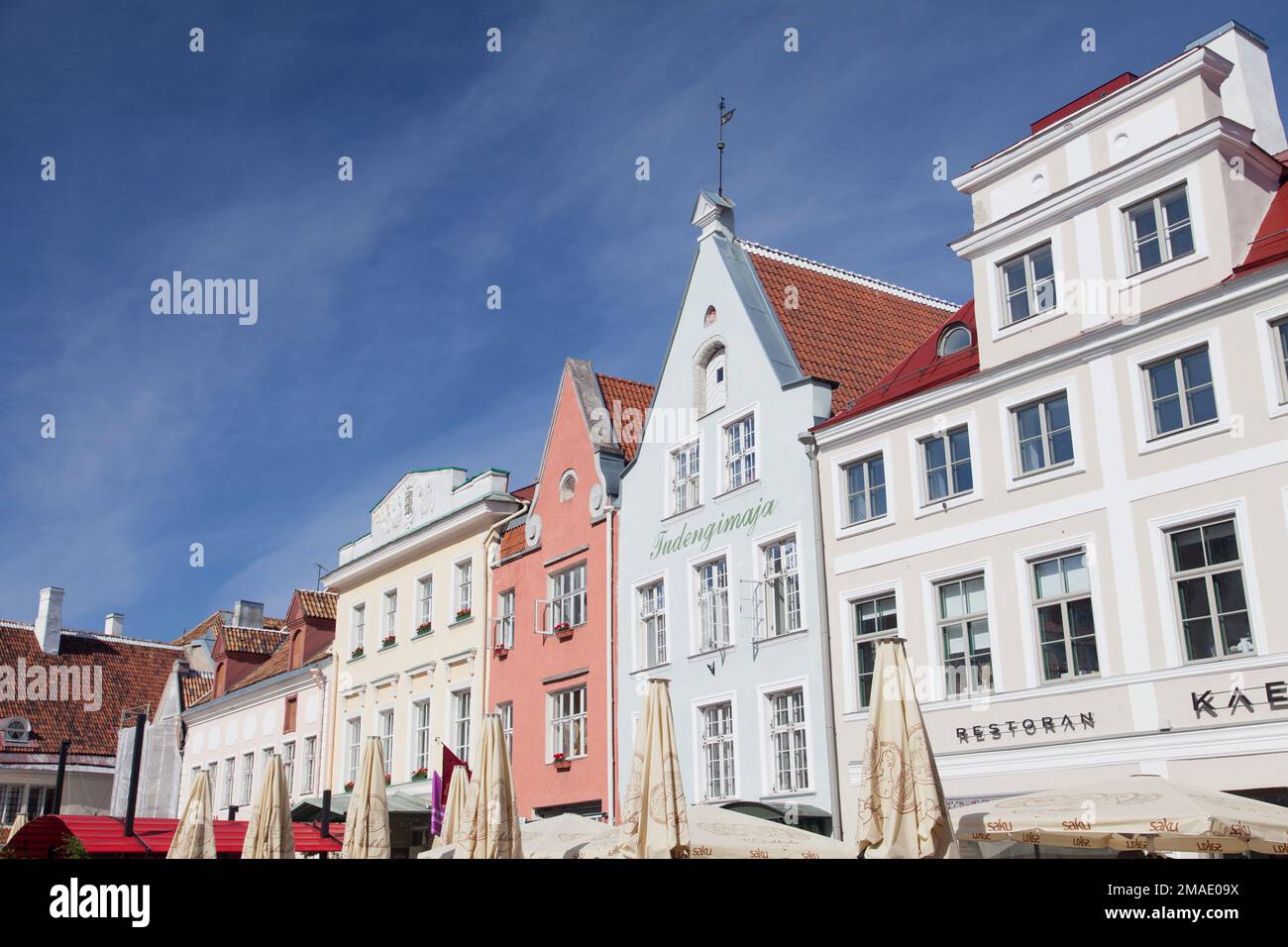 Estonia, Tallinn, traditional buildings in market square Stock Photo ...
