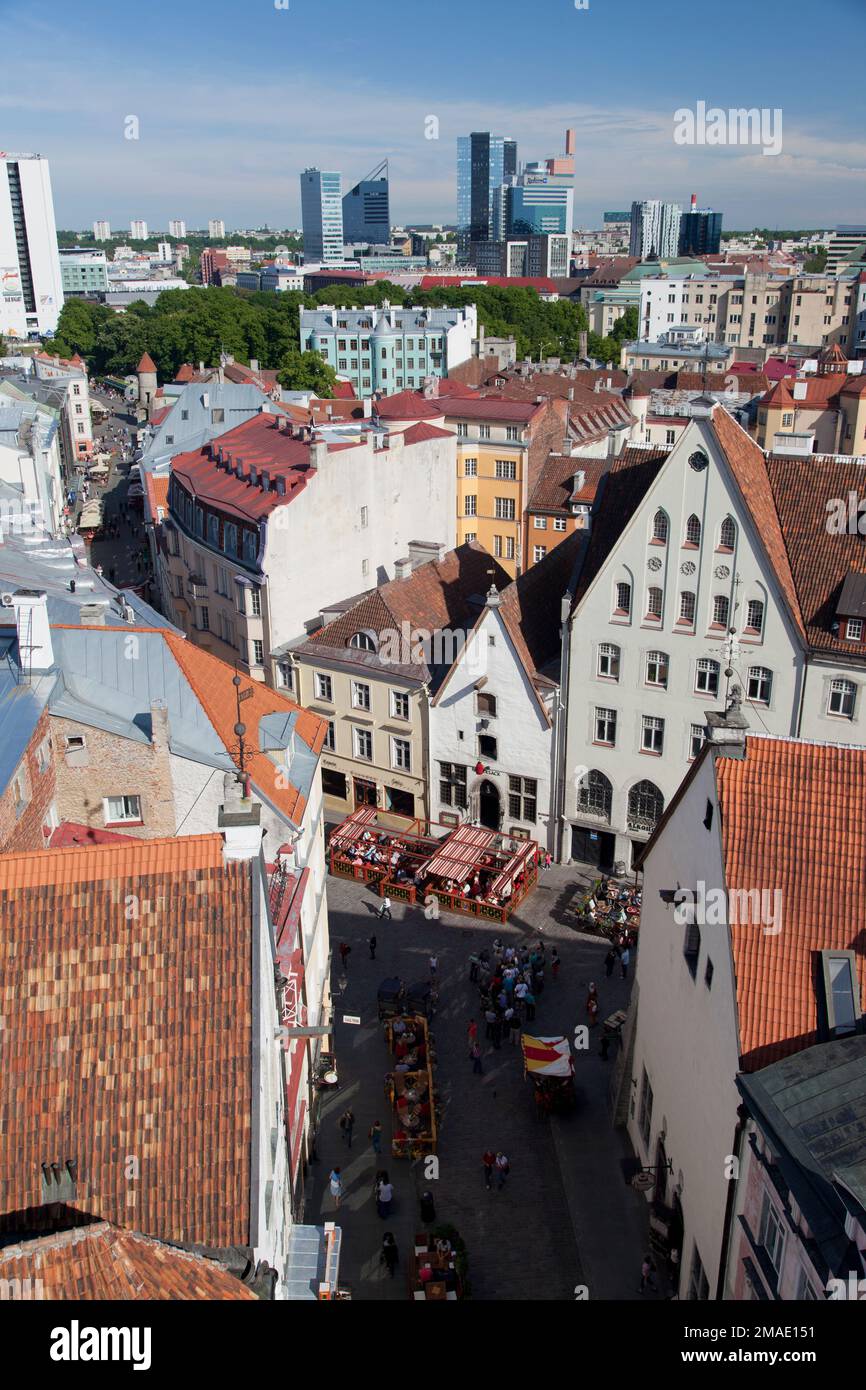 Estonia, Tallinn, rooftop view with modern buildings in the background ...