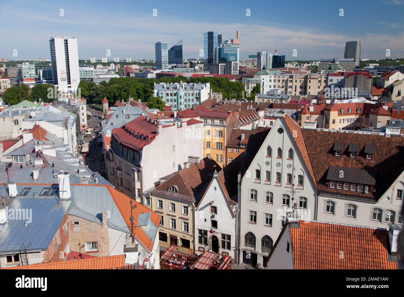 Estonia, Tallinn, rooftop view with modern buildings in the background ...