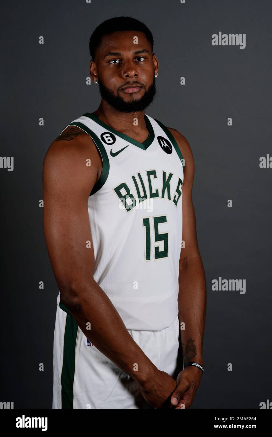Milwaukee Bucks' Marques Bolden poses for a photograph at the NBA ...