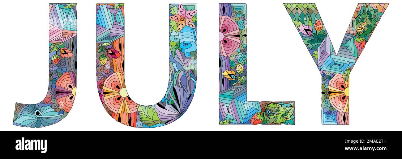 Hand-painted art design. Hand drawn illustration word JULE for t-shirt ...