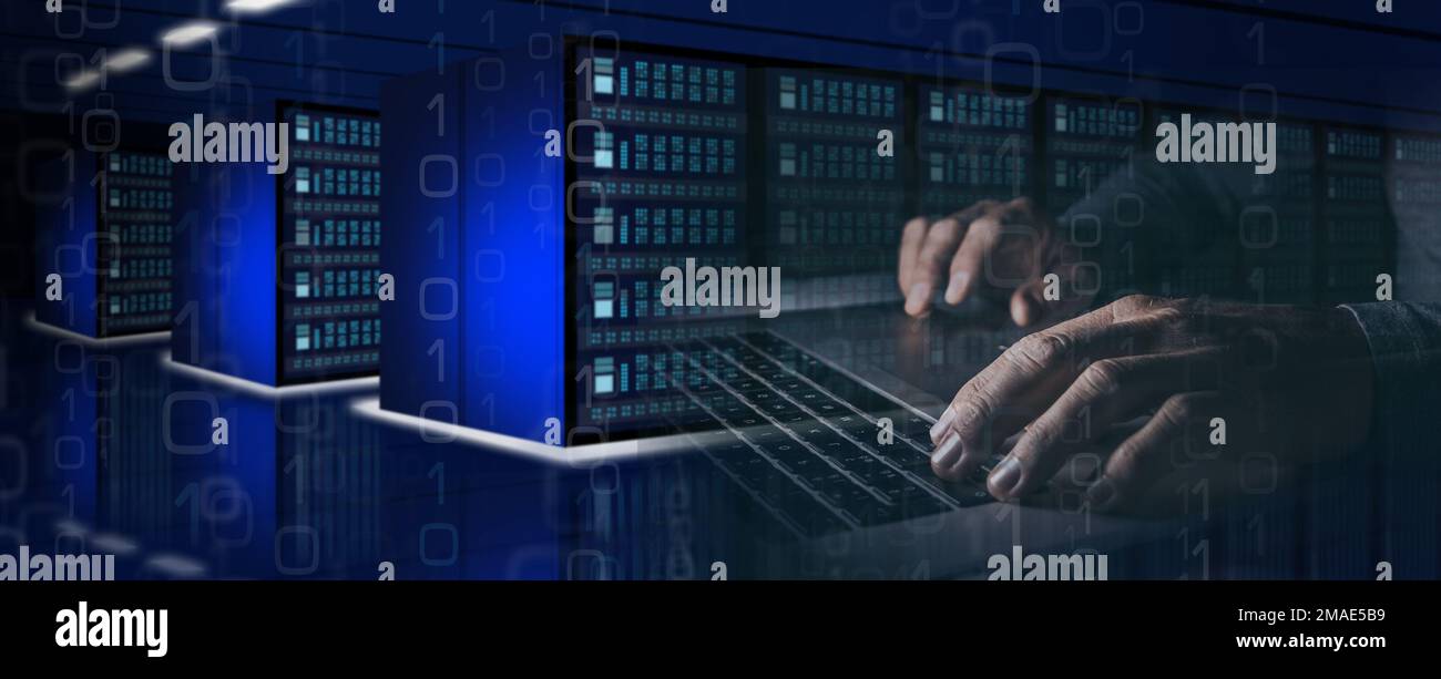 Hands typing on keyboard. Programming online database. Data processing ...