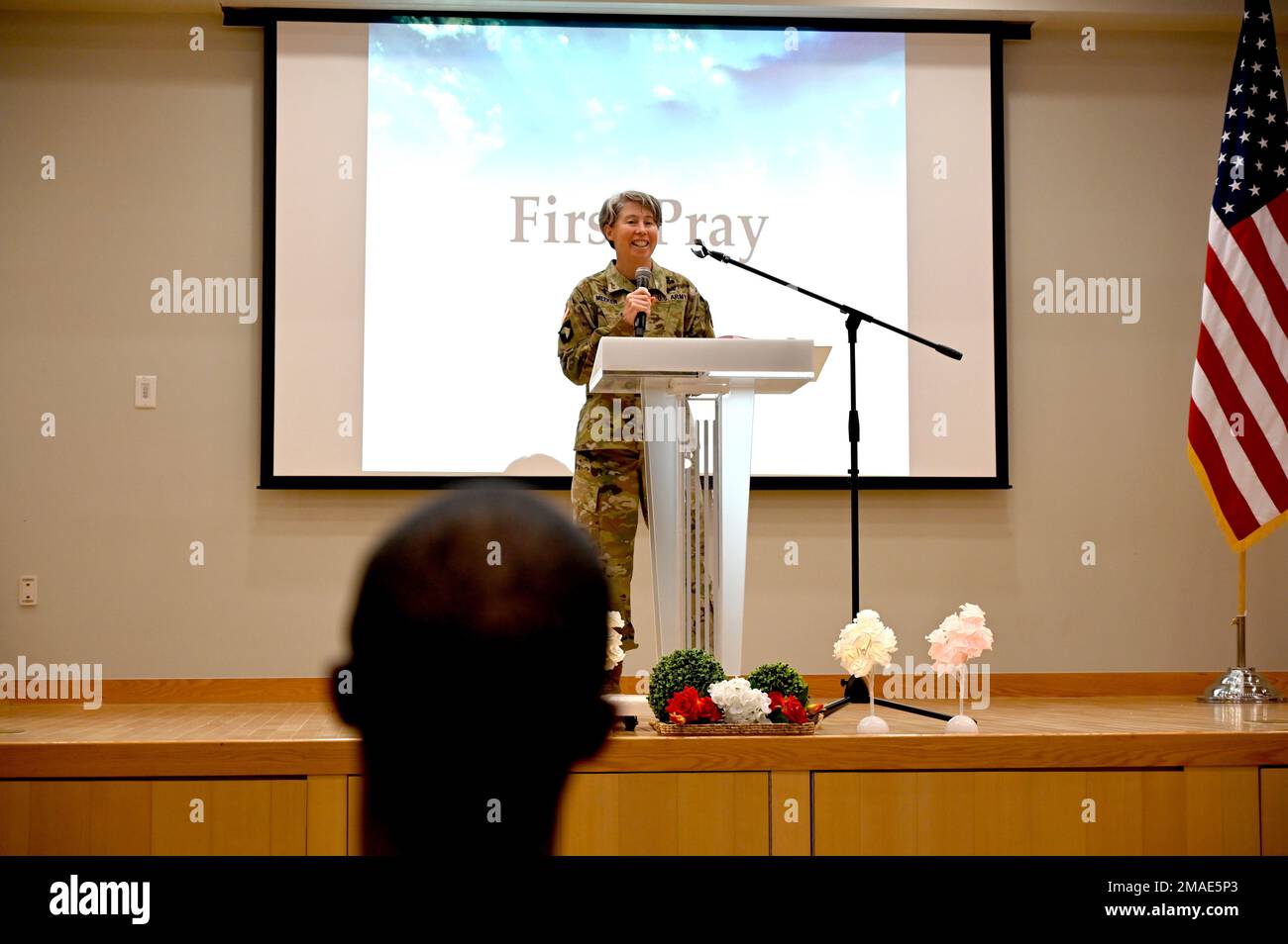 Chaplain (Col.) Karen Meeker, Eighth Army Command chaplain, speaks ...