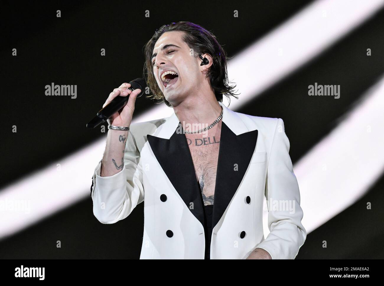 Singer Damiano David of Måneskin performs during the Global Citizen ...