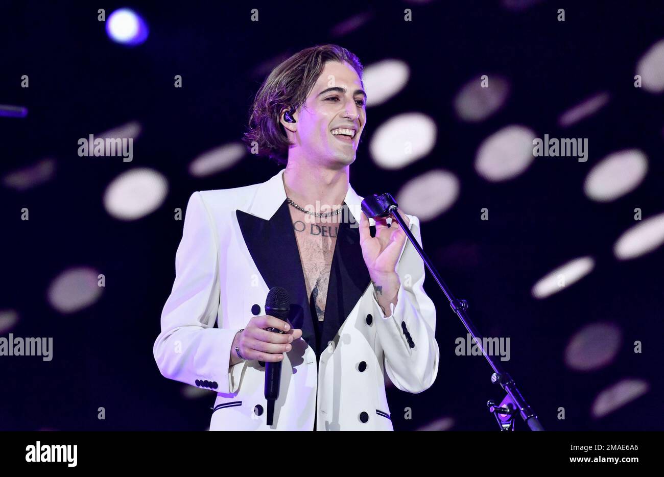 Singer Damiano David of Måneskin performs during the Global Citizen ...