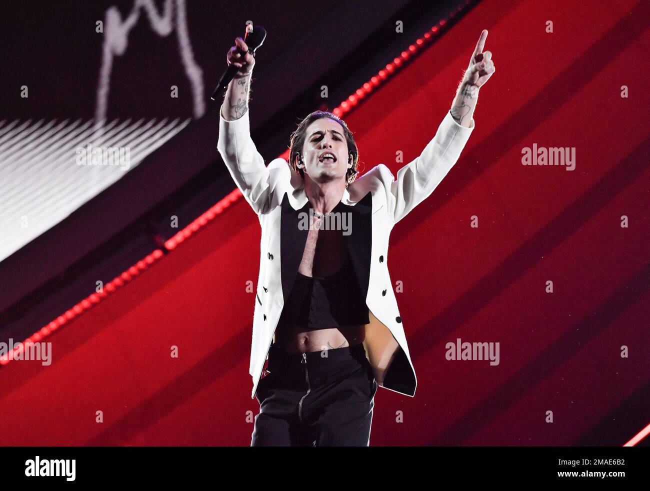 Singer Damiano David of Måneskin performs during the Global Citizen ...