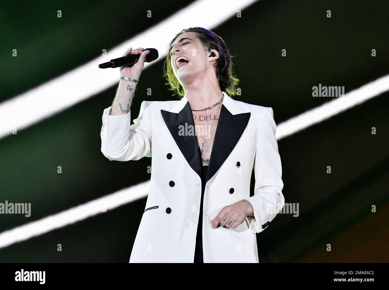 Singer Damiano David of Måneskin performs during the Global Citizen ...