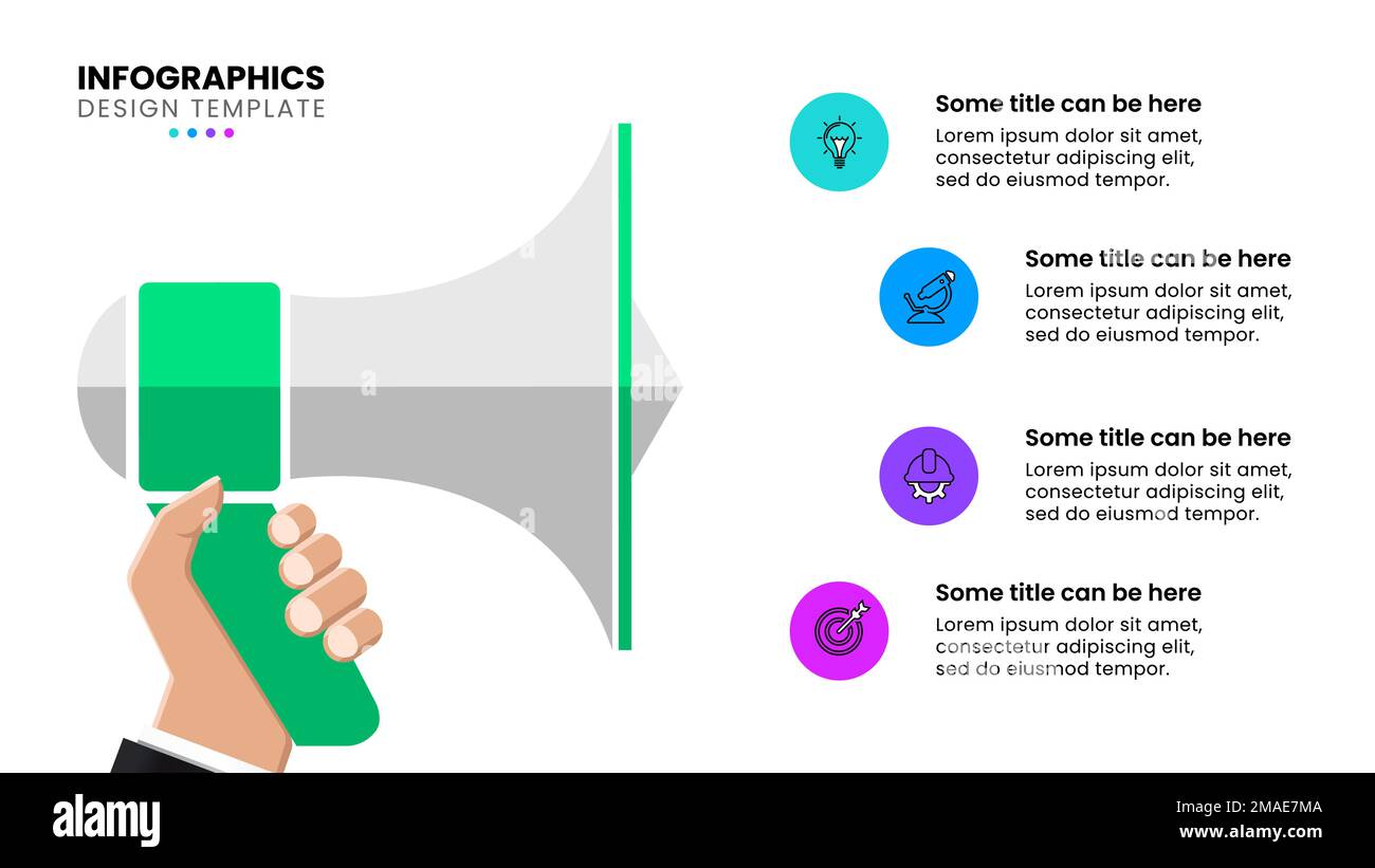 Infographic template with icons and 4 options or steps. Megaphone. Can ...