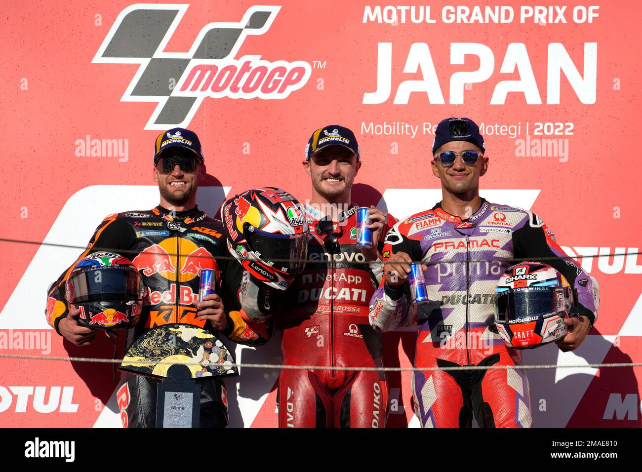Winner Australian rider Jack Miller, center, second place South African ...