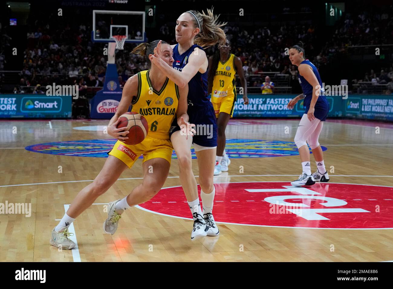Australia's Steph Talbot, left, runs into Serbia's Ivana Raca during ...