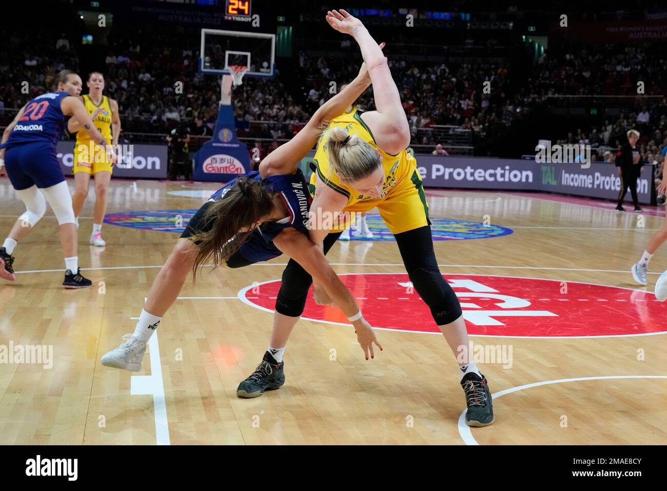 Australia's Lauren Jackson fouls Serbia's Nevena Jovanovic during their ...