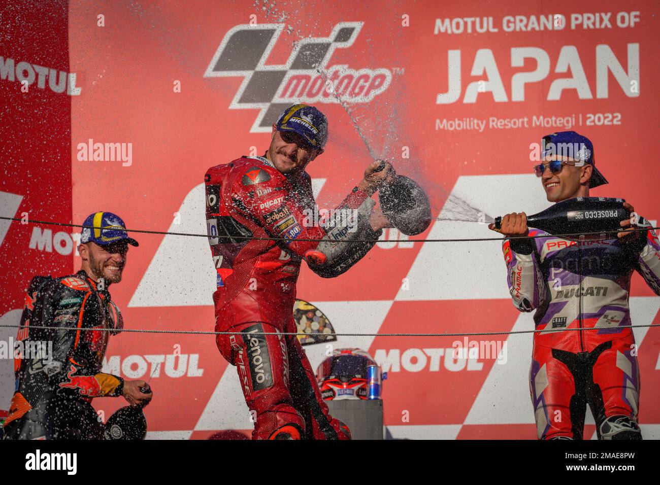 Winner Australian rider Jack Miller of the Ducati Lenovo Team, center ...