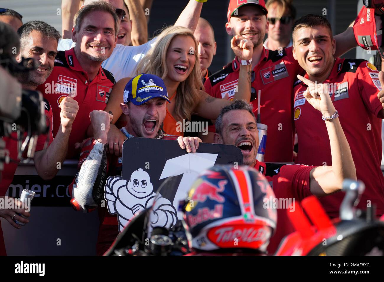 Australian rider Jack Miller of the Ducati Lenovo Team, center ...