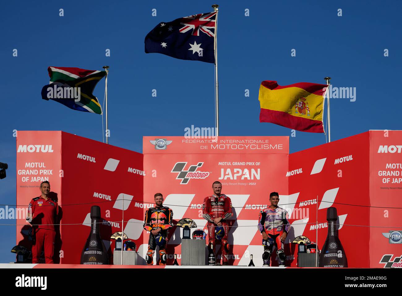 Winner Australian rider Jack Miller of the Ducati Lenovo Team, center ...